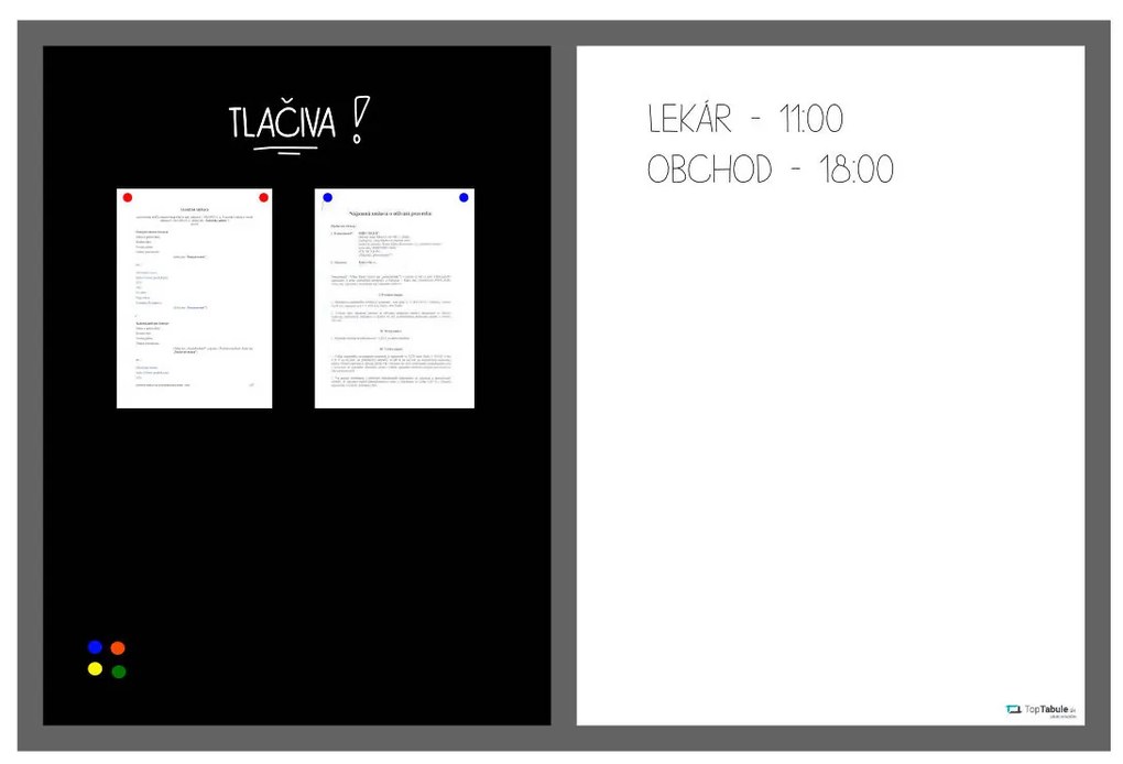 Toptabule.sk Kombinovaná magnetická tabule v dřevěném rámu – 5 fareb rámu 90x60 cm