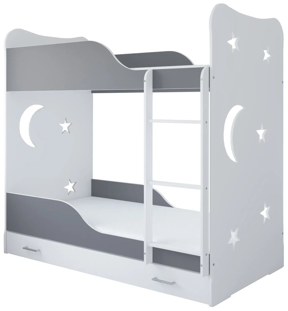 BabyBeds Dětská patrová postel STARS 180x80 Barevné provedení: Bílá, Úložný prostor: Ne, bez úložného prostoru