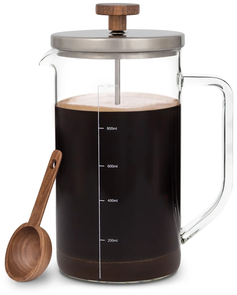 Glaswerk Ristretto, french press, 1 l, borosilikátové sklo, ušlechtilá ocel, ořechové dřevo