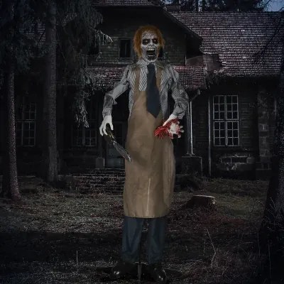 HOMCOM Halloween dekorace, řezník s motorovou pilou, pohyblivý, zvuk motorové pily, automatické spínání, 1,70 m