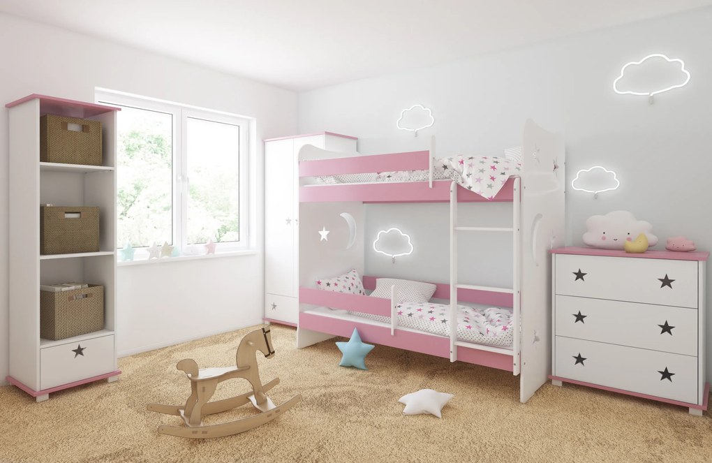 BabyBeds Dětská patrová postel STARS II 180x80 Barevné provedení: Dub, Úložný prostor: Ne, bez úložného prostoru