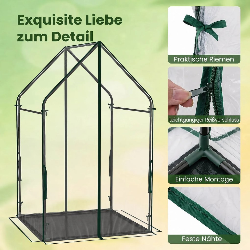 Costway Fóliový mini skleník se 2 rolovacími dveřmi, 90,5 × 90,5 × 152,5 cm