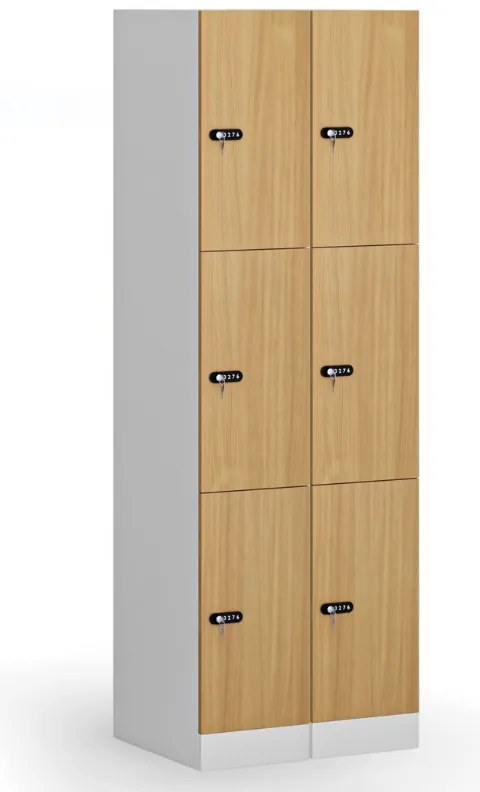 Šatní skříňka S1 s úložnými boxy, 3 boxy, 1850 x 300 x 500 mm, demont, mechanický kódový zámek, laminované dveře, bílá