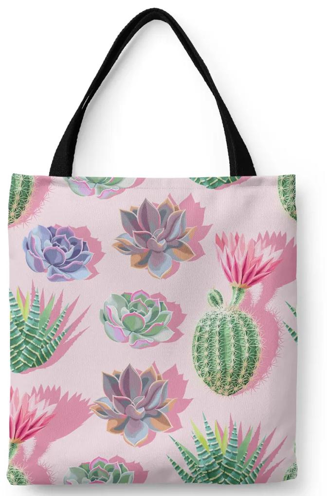 Nákupní taška Galerie kaktusů - grafická kompozice sukulentů v růžových odstínech