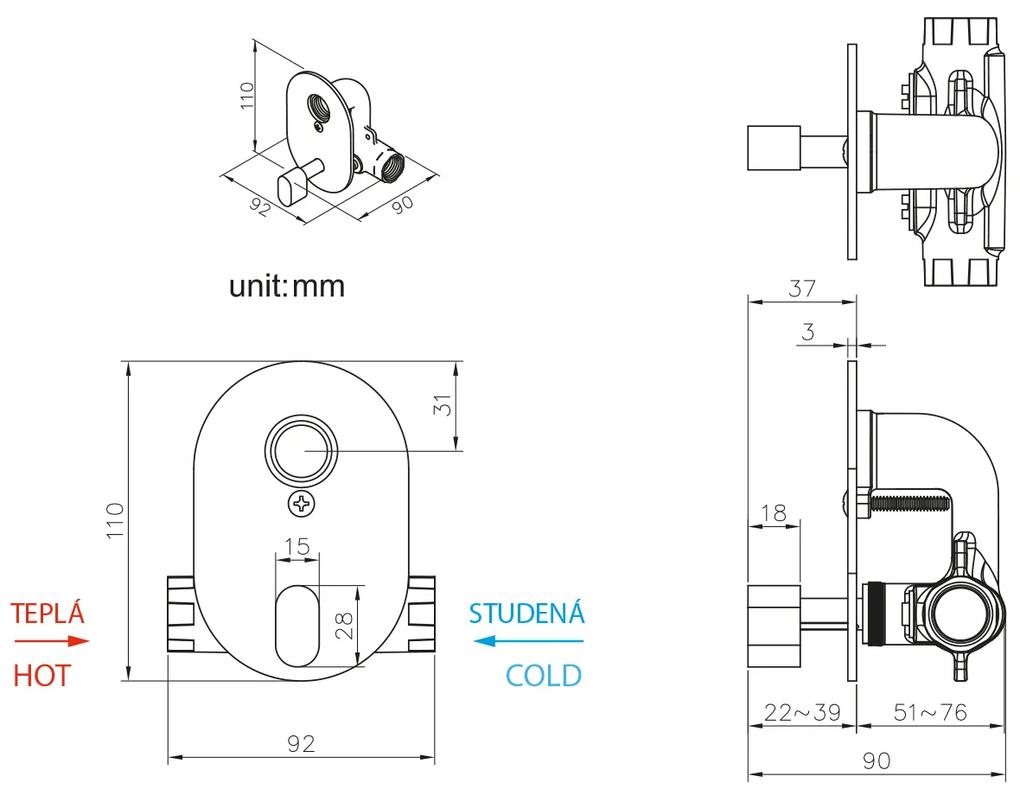 Sapho Podomítkový bidetový ventil s regulátorem teploty a bidetovou sprškou, chrom - JS121-01