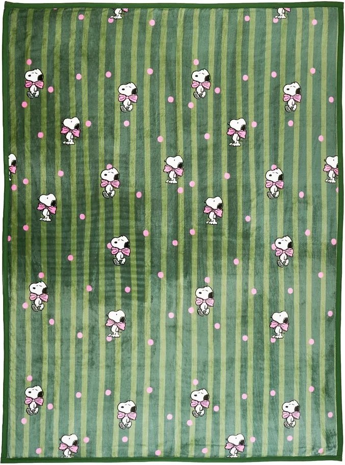 PEANUTS Fleecová deka Snoopy s mašlí 130 x 170 cm - zelená
