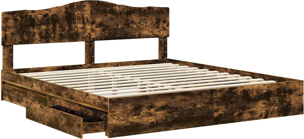 Postel s úložným prostorem se zásuvkou Kouřový dub 180 x 200 cm 3413072
