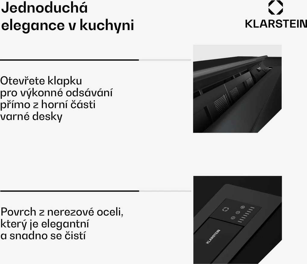 Klarstein Brisa digestoř, výsuvná, 586 m³/h, A+, LED, 51 dB, režim odsávání/recirkulace