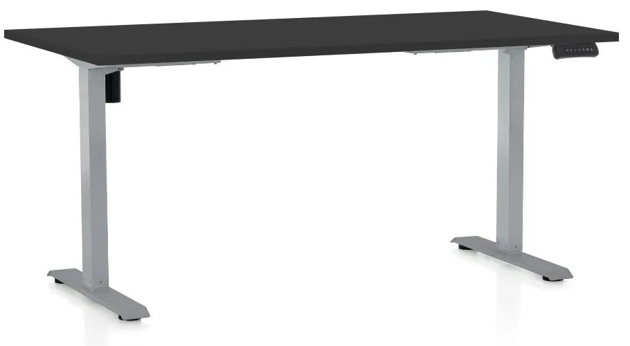 Výškově nastavitelný stůl OfficeTech B, 160 x 80 cm, šedá podnož, černá