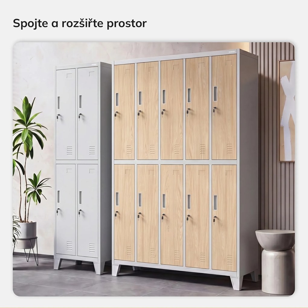 Šatní skříň BOZP 10-dveřová šedá / dub sonoma: Eco Design BARTEK 1360 x 1720 x 450 mm