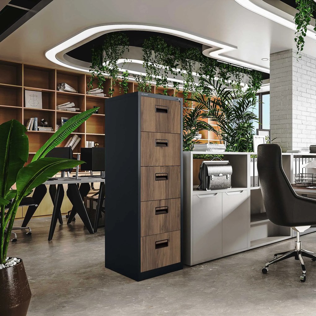 Kovová kartotéková skříň s 5 zásuvkami, antracit/ořech, 460x1625.5x620 mm: SARA Eco Design