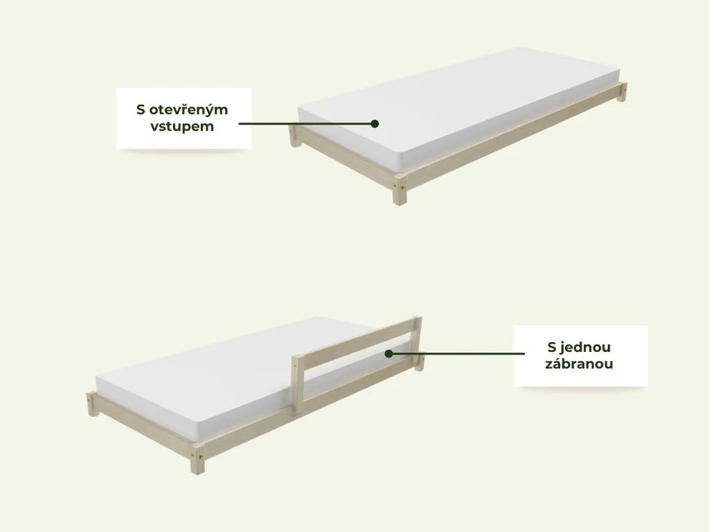 Benlemi Dřevěné dětské jednolůžko LUCKY Zvolte barvu: Tmavě šedá, Zvolte rozměr: 80x160 cm, Zvolte zábranu: S otevřeným vstupem