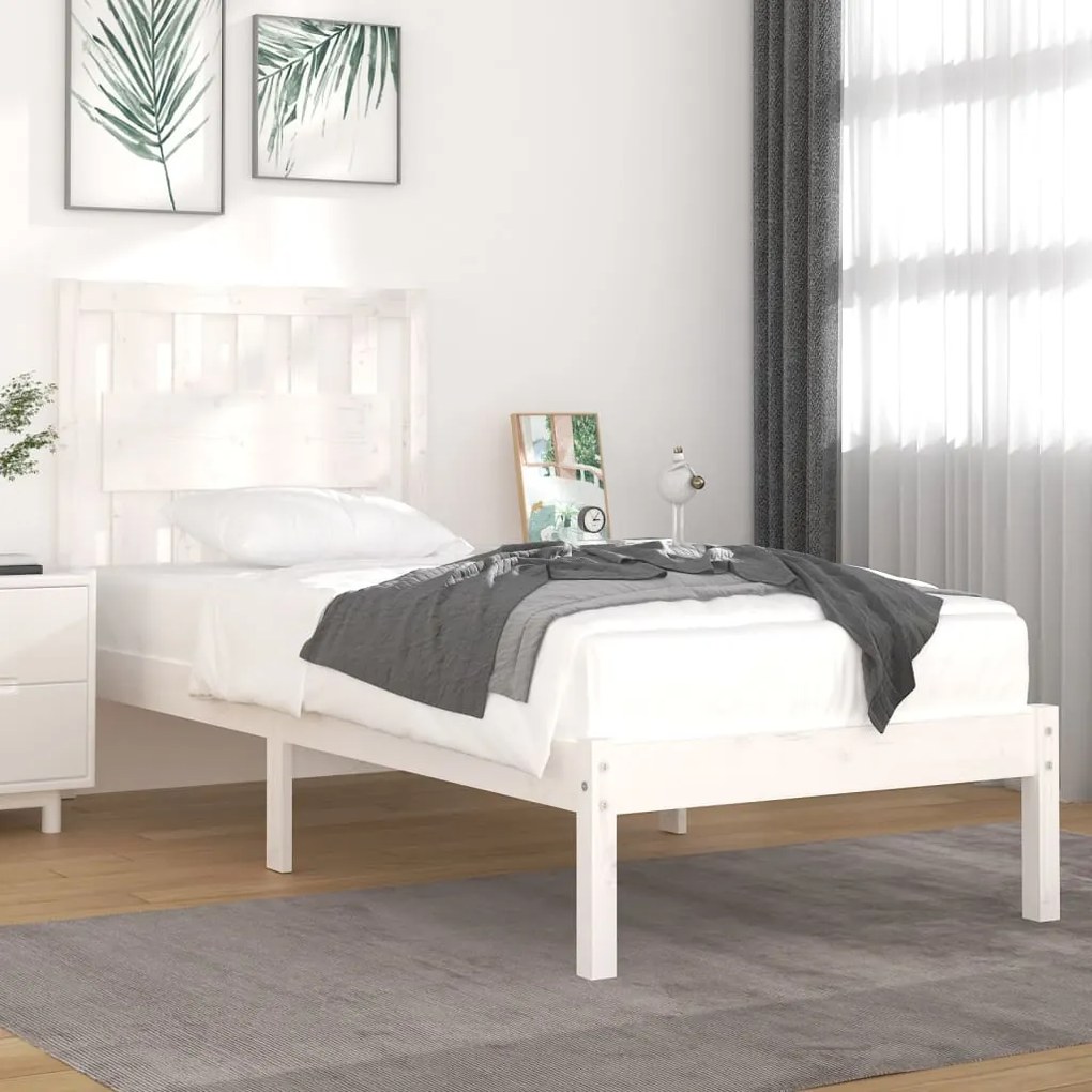 Rám postele bílý masivní borovice 90 x 190 cm jednolůžko 3103899