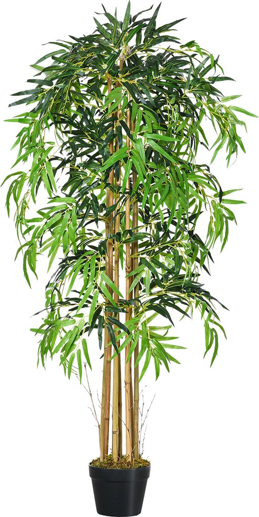 Umělý bambus Outsunny 150cm se květináčem - realistická dekorativní syntetická rostlina pro domov, zahradu, kancelář Ø18x150 cm Zelená | Aosom