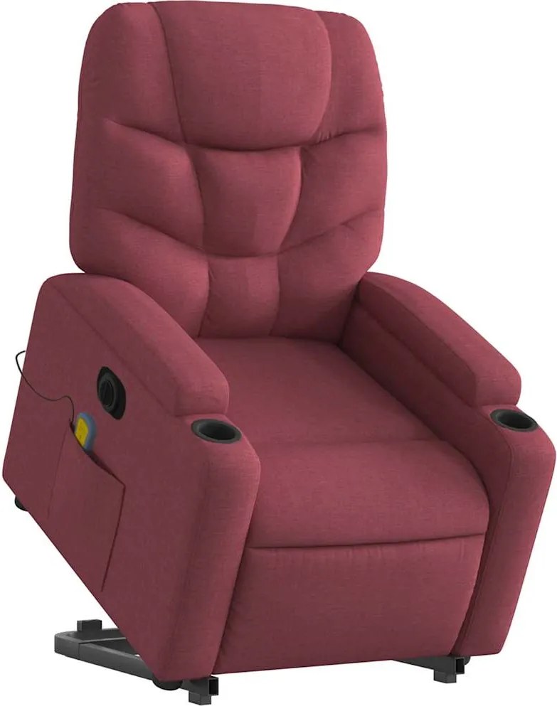 Elektrické zvedací masážní polohovací křeslo vínové textil 3204635