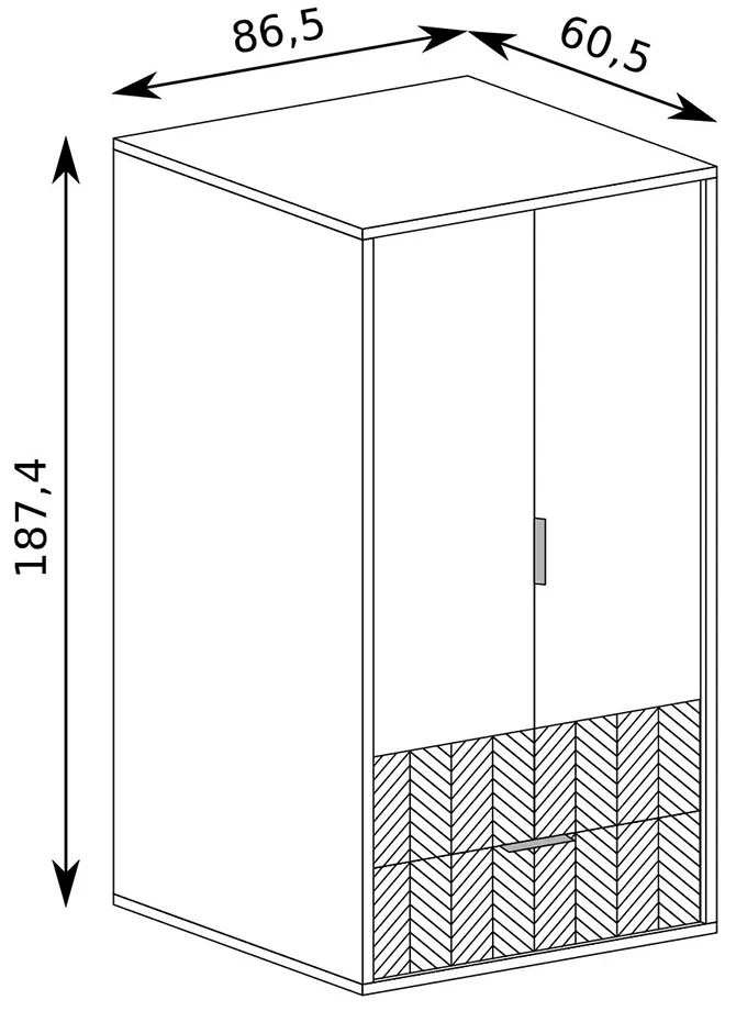 FONTI | šatní skříň F-1 + kovové nohy 12 cm | 86,5 cm | dub karamel