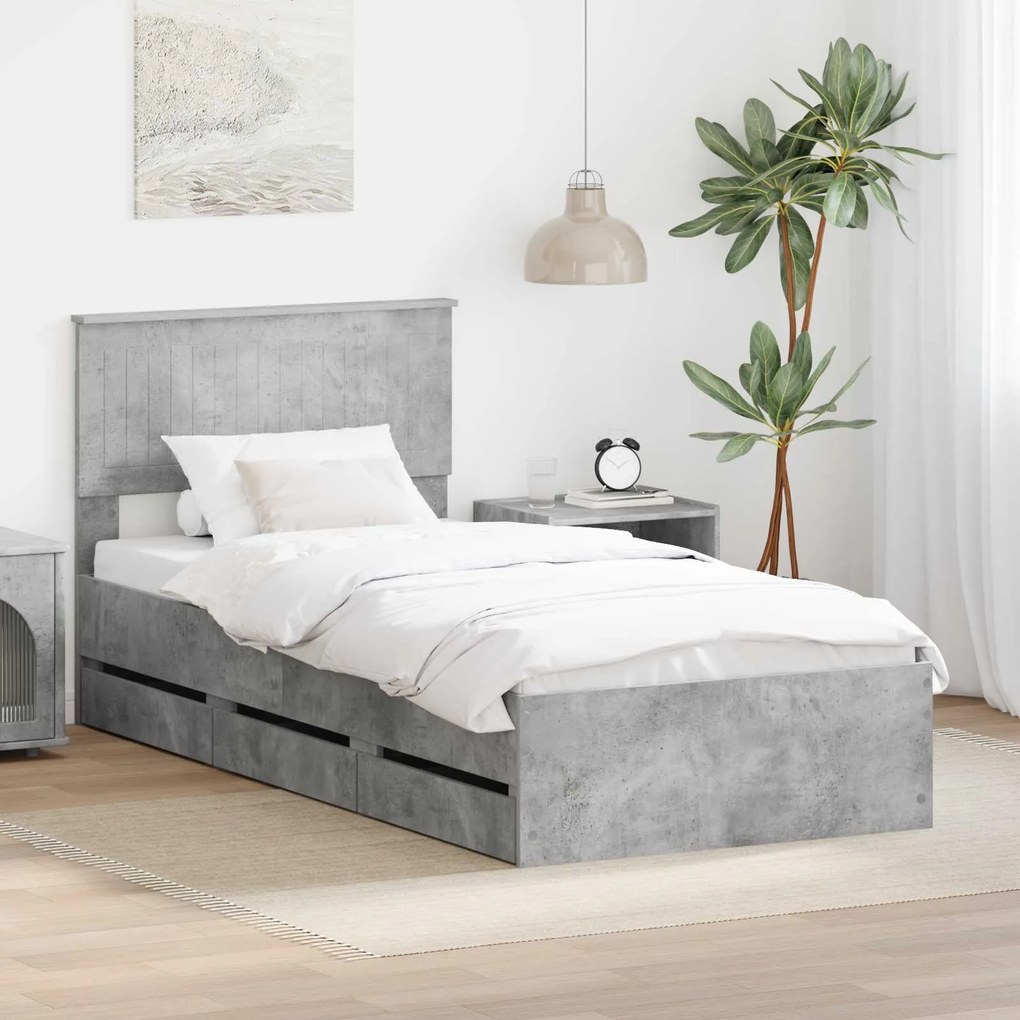 Rám postele s čelo Betonově šedá 90 x 200 cm Inženýrské dřevo 3410745