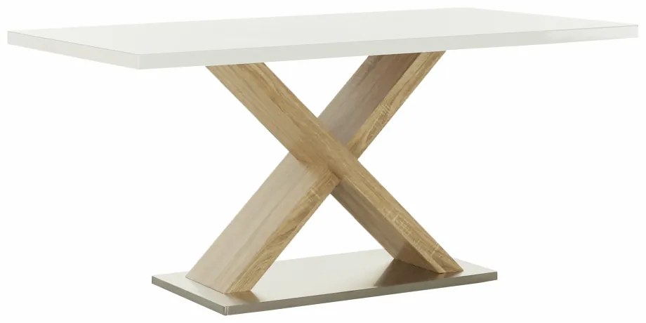 Jídelní stůl, bílá s vysokým leskem HG / dub sonoma, 160x90 cm, FARNEL