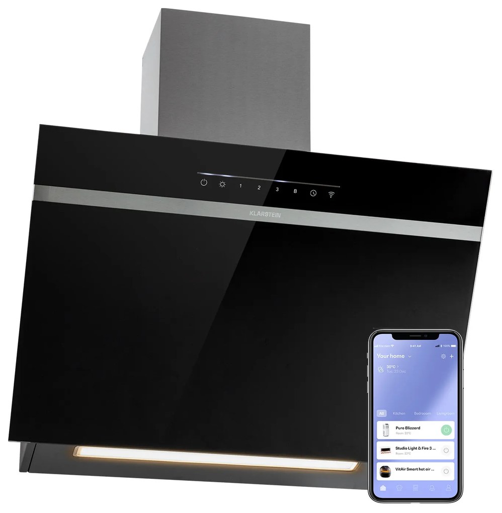 Klarstein Ava 60 Smart, digestoř, 60 cm, nástěnná, Wi-Fi, A++, 585 m³/h, dotykový displej