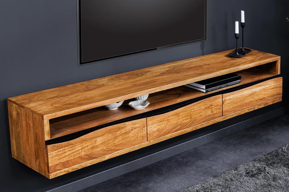 Designová závěsná skříňka pod TV z masivu Mammut Akácia 160cm