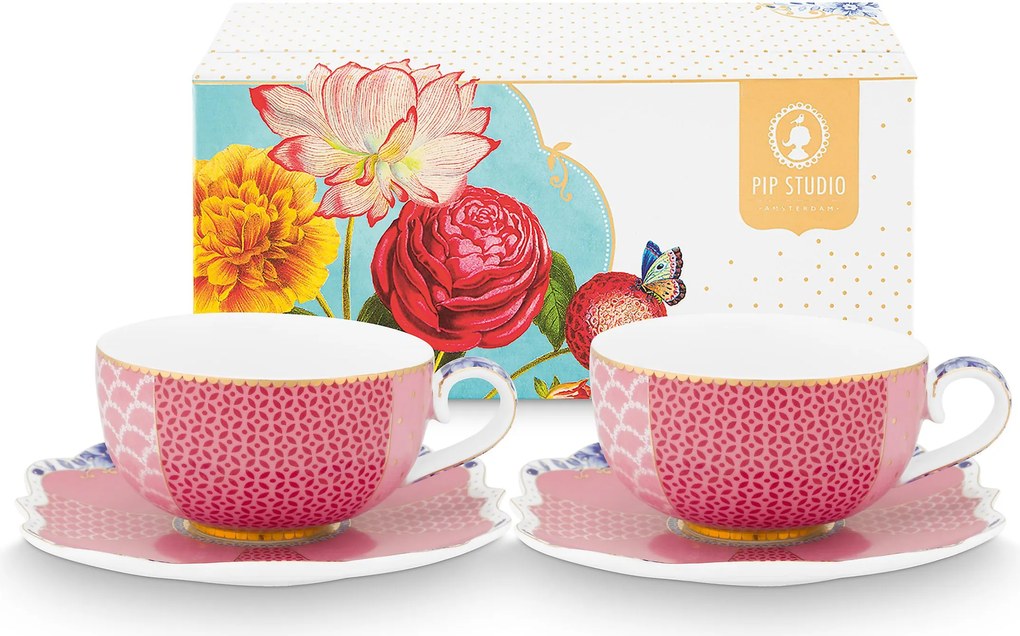 Pip Studio Royal Multi sada 2 ks espresso šálků s podšálky 100ml, růžová (Espresso sada v dárkovém balení)