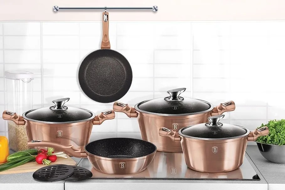 BERLINGERHAUS Wok s mramorovým povrchem 28 cm Rosegold Metallic Line BH-1512