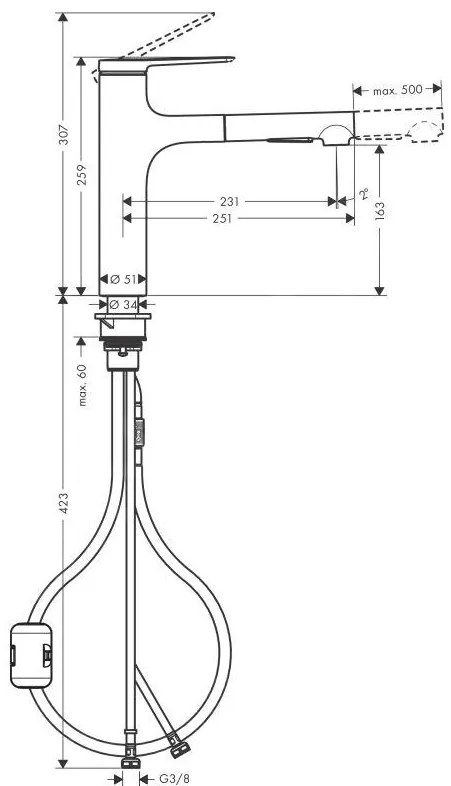 Hansgrohe Zesis M33, dřezová baterie 160, s výsuvnou sprškou, černá matná, 74801670