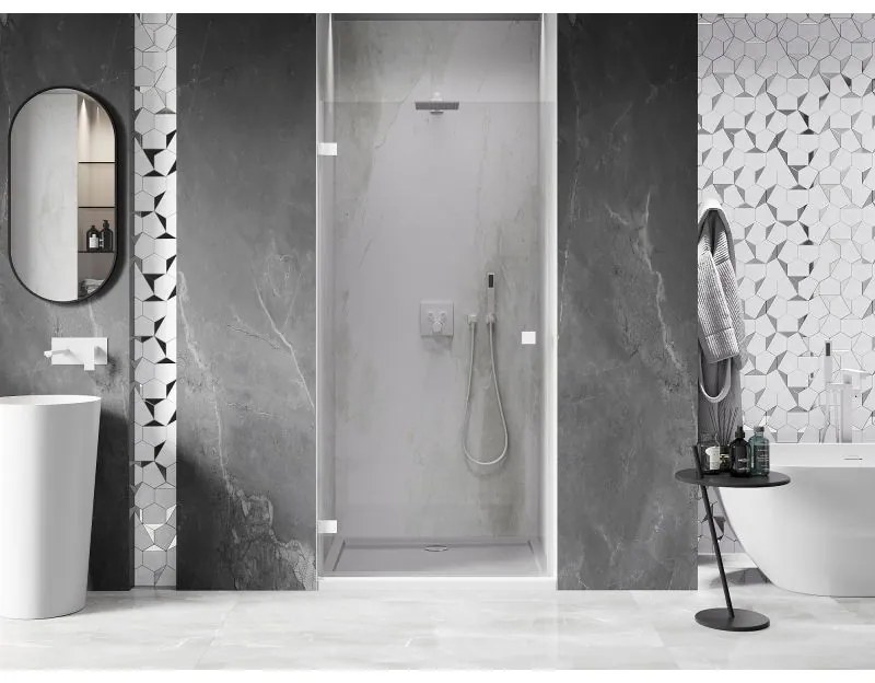Mexen, Mexen Lunar-B výklopné sprchové dveře levé 85 cm, transparentní, bílé - 832-085-000-20-00-L