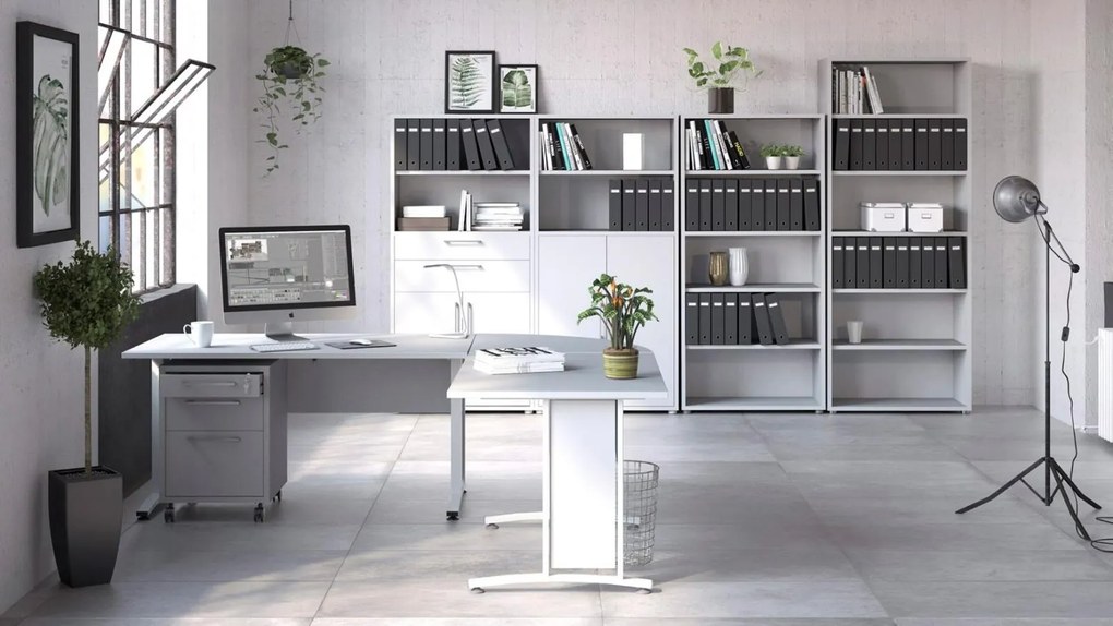 Výškově nastavitelný psací stůl Office 80400/320 bílá/silver grey