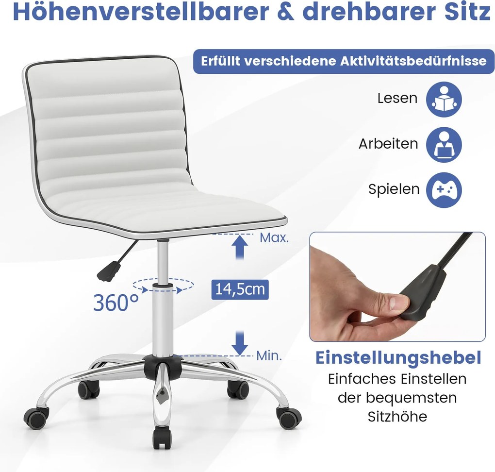 Costway Ergonomická kancelářská židle bez područek, polstrovaná otočná židle