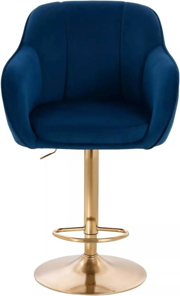LuxuryForm DESIGN Barová židle AVOLA VELUR na zlaté kulaté podstavě - modrá
