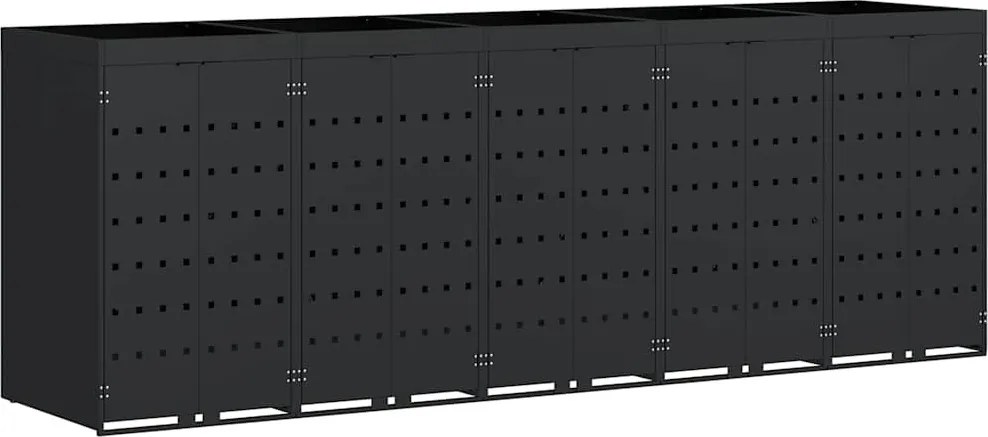 vidaXL Úložný box na 5 popelnic Černá 340 x 77,5 x 121,5 cm [3394741]