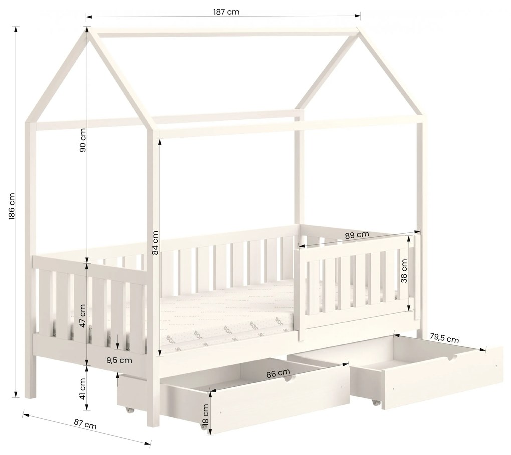 Dětská domečková postel Nemos II 80x180 se zásuvkami - bílá