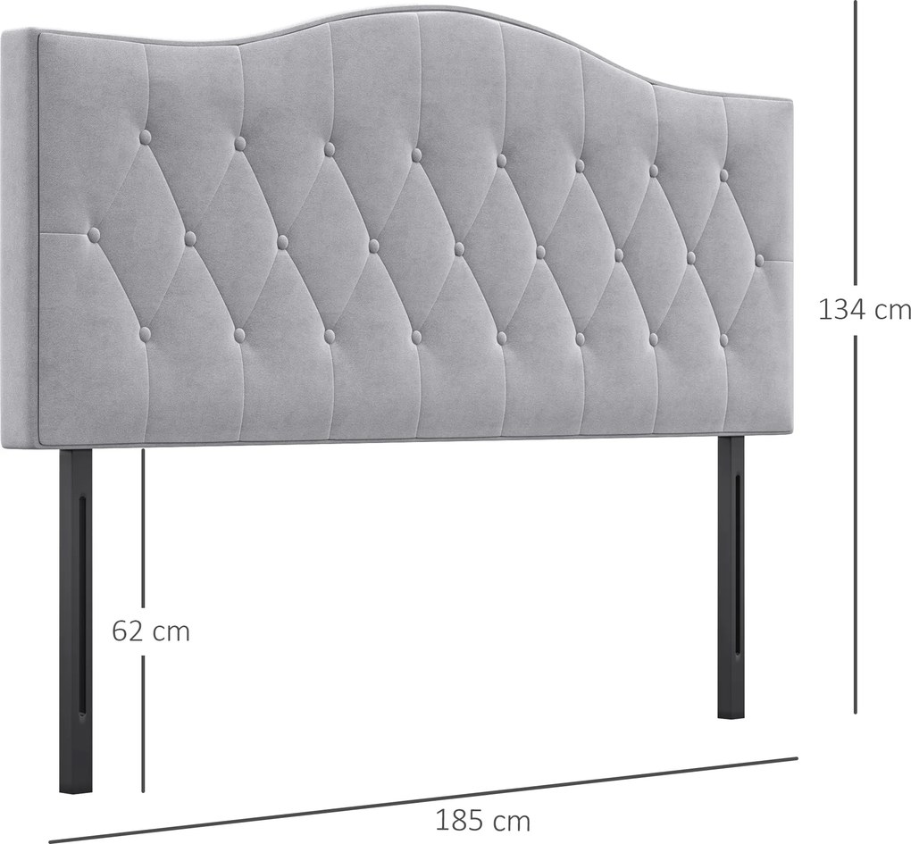 HOMCOM Čelo postele - Čalouněné čelo v šedé barvě z veluru, 185 x 8 x 134 cm