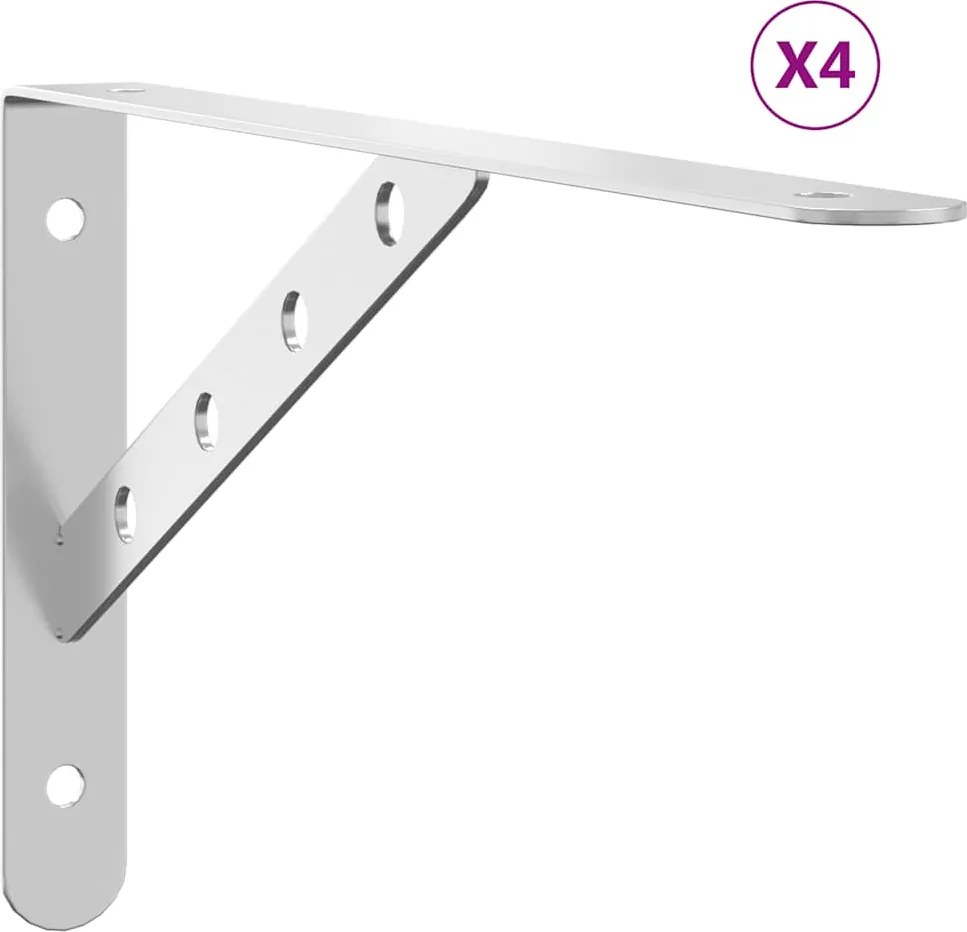 Policové držáky 4 ks 30 x 2,5 x 15,5 cm stříbrné nerezová ocel 30299