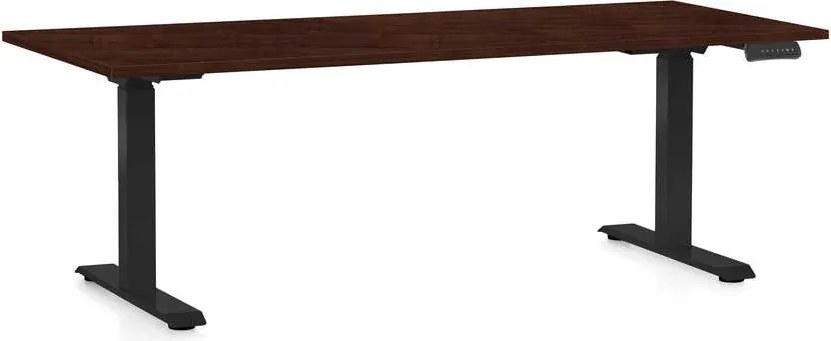 Výškově nastavitelný stůl OfficeTech C, 180 x 80 cm, černá podnož, wenge