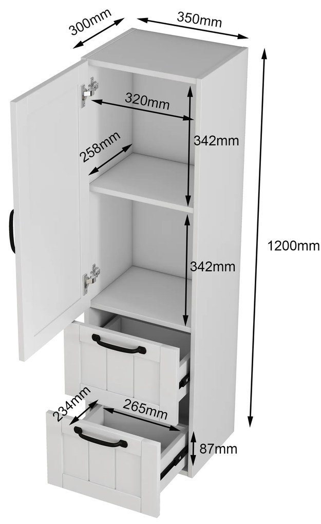 Vysoká závěsná koupelnová skříňka Houseland Elyra 120 cm bílá