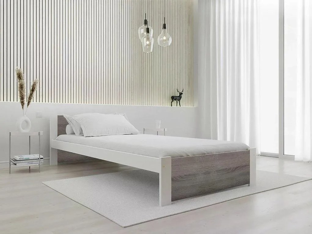 Postel IKAROS 80 x 200 cm, bílá/dub lanýž Matrace: Matrace Deluxe 10 cm, Rošt: S laťkovým roštem