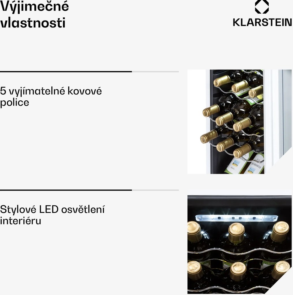 Klarstein Shiraz 18 Slim Uno, vinotéka, 50 l/18 lahví, 5-18 °C, dotykové ovládání