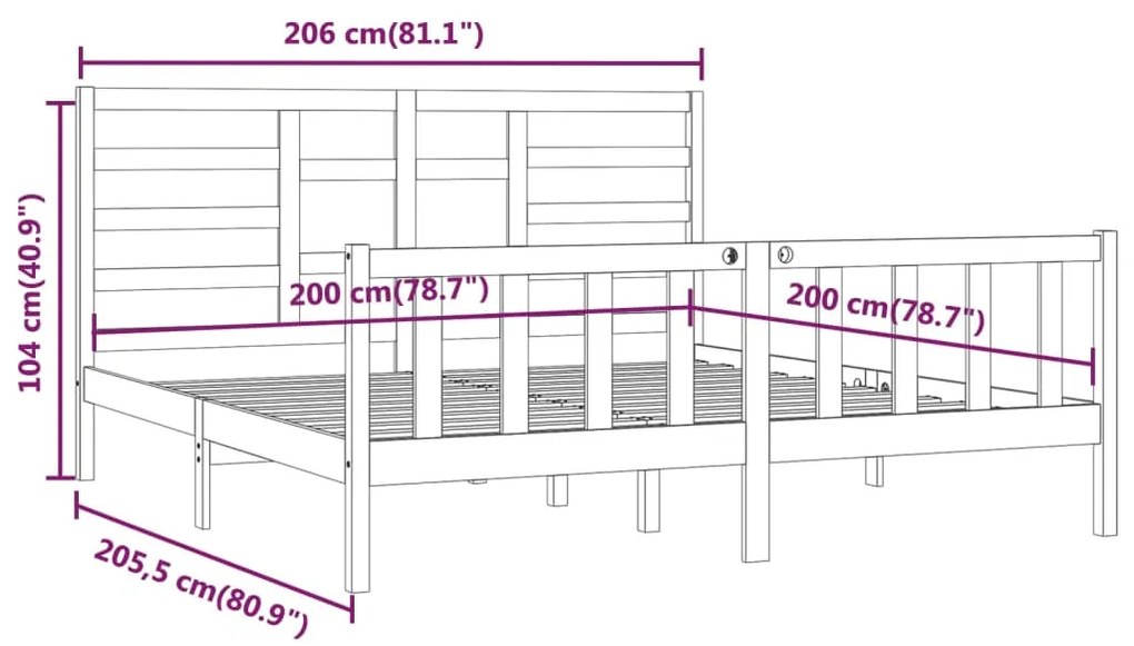 Rám postele bílý masivní borovice 200 x 200 cm,  3107634