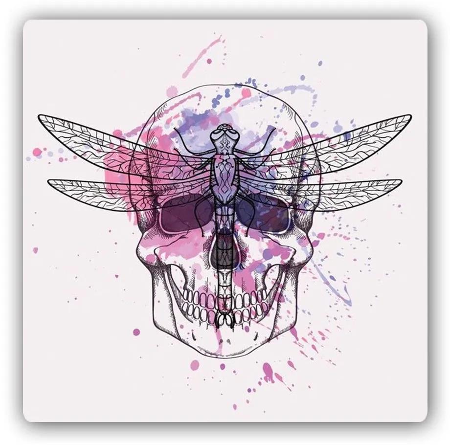 CARO Kovový obraz - Skull And Dragonfly 50x50 cm