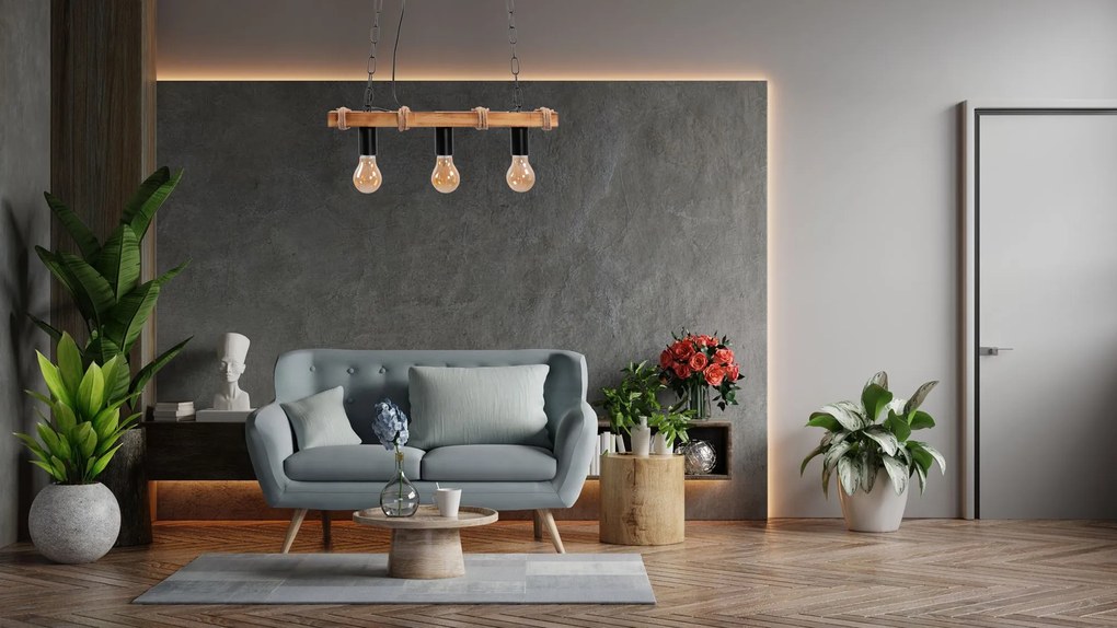 Toolight BOHO LINE, 3-bodové závěsné svítidlo 3xE27 APP1319-3CP, hnědá-černá, OSW-02461