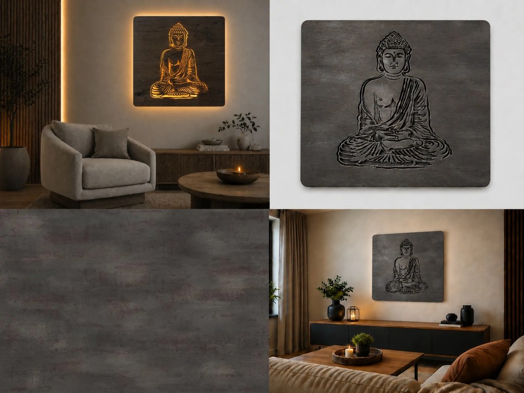 Li-Go "Buddha" světelný obraz s baterií a pohybovým čidlem 62x62 cm provedení povrchu: černá s patinou