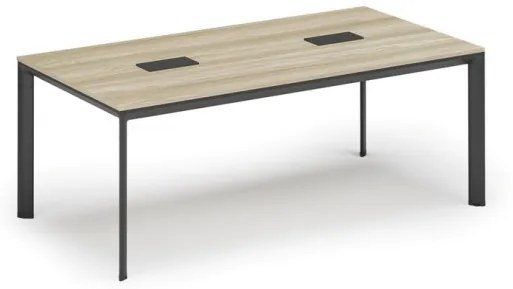 Stůl INVITATION 2000 x 1000 x 740, dub přírodní + 2x stolní zásuvka TYP V, černá