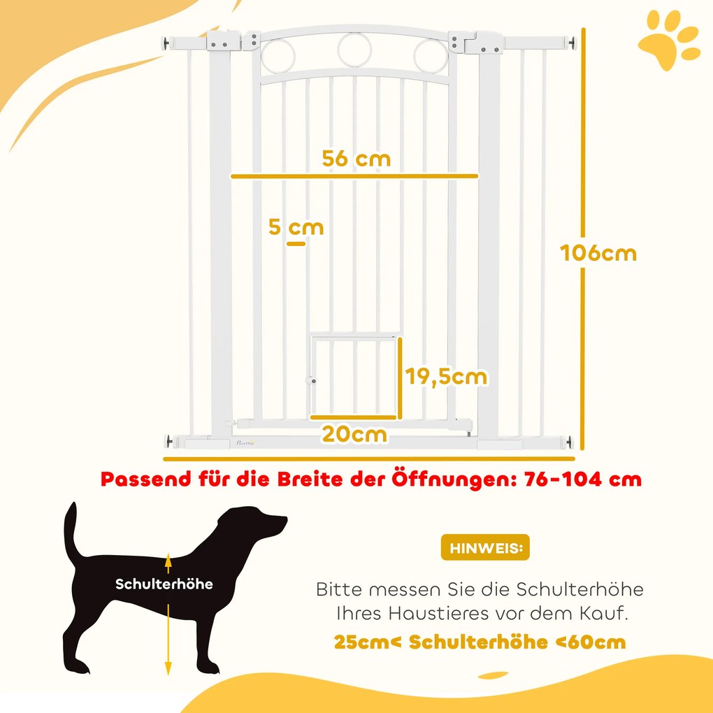 Bezpečnostní branka do dveří PawHut pro psy, 76-104 cm, zábrana bez vrtání, ocelová branka na schody, branka na schody s dvířky pro kočky, bezpečnost…