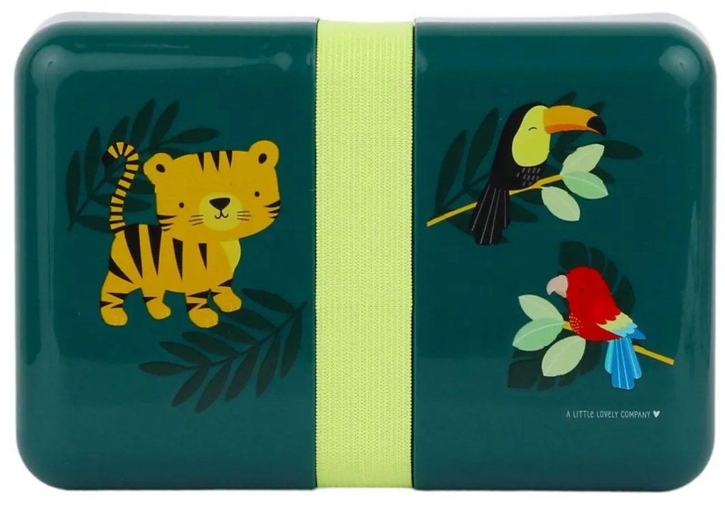 A Little Lovely Company Svačinový box Jungle Tiger, zelená barva, plast