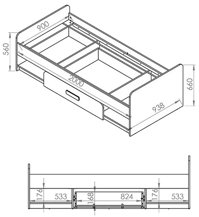 Postel 90x200 s ÚP VILLOSA šedá/bílá/růžová