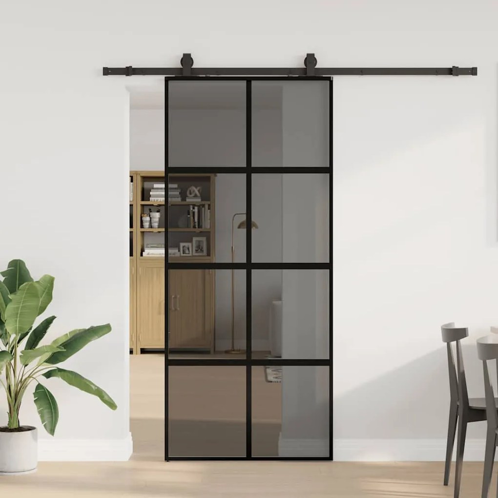 Posuvné dveře se sadou kování černé 90x205 cm Tvrzené sklo 3375896