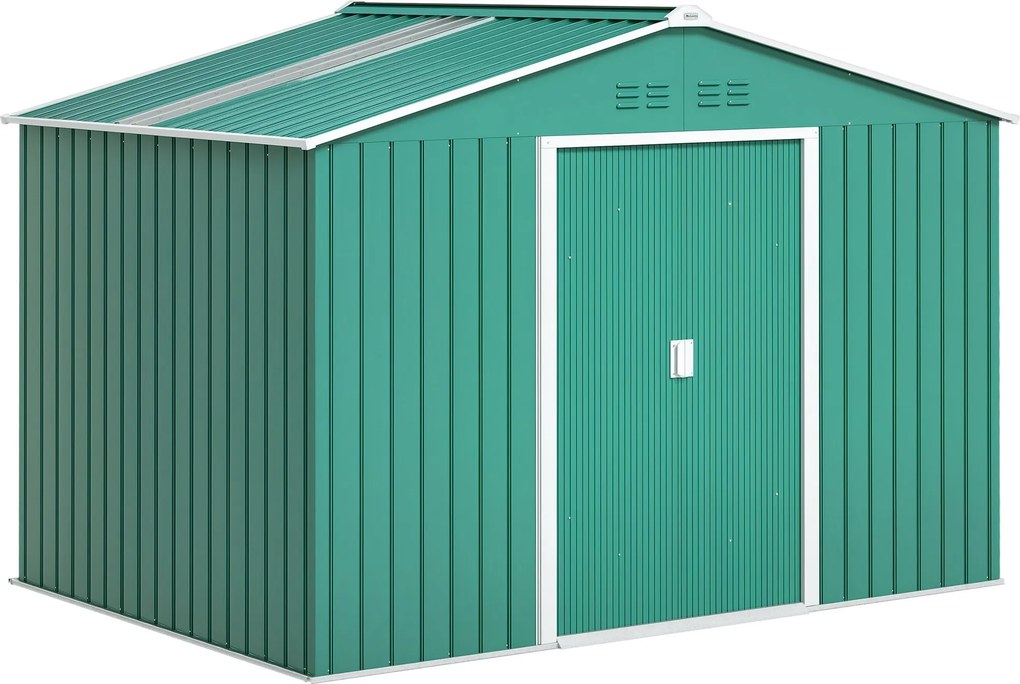 Zahradní domek Outsunny 4,9 m² 277x195x192 cm Zahradní skladový domek s posuvnými dveřmi, zesílenou sklolaminátovou střechou (podlaha NENÍ zahrnuta) a