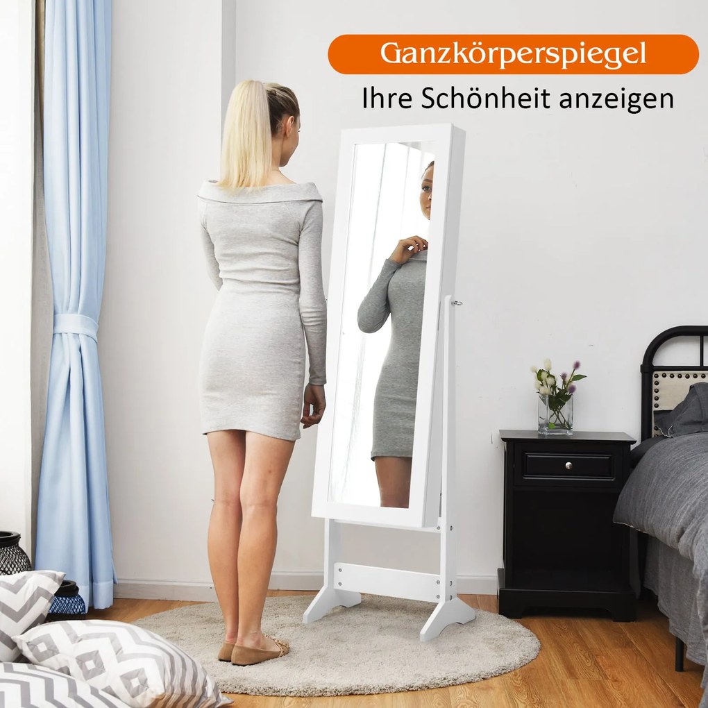 Costway Šperkovnice, polička na šperky, celorozměrné zrcadlo, zrcadlová skříňka